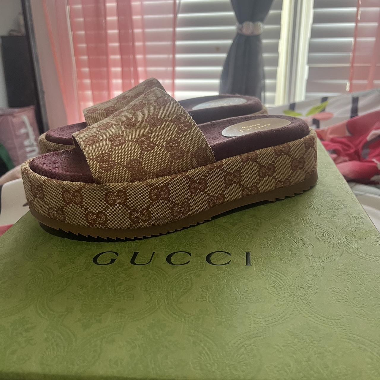 gucci platform slides worn once comes in original box - Depop