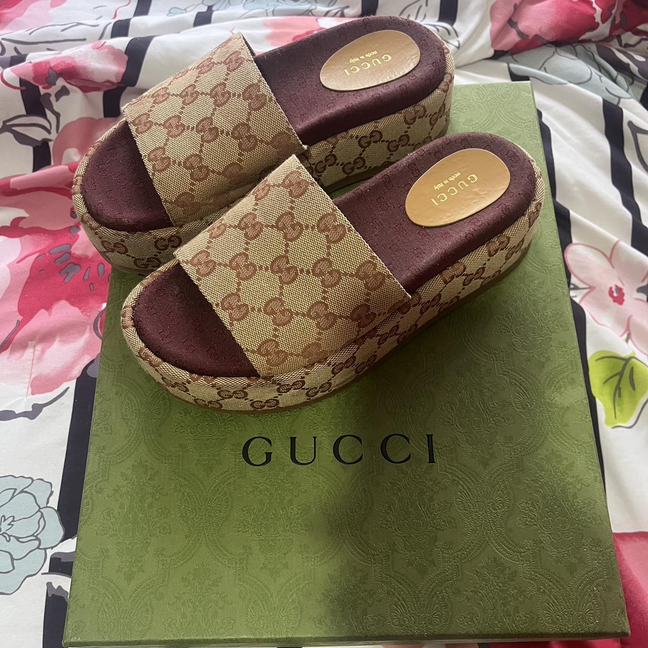 gucci platform slides worn once comes in original box - Depop