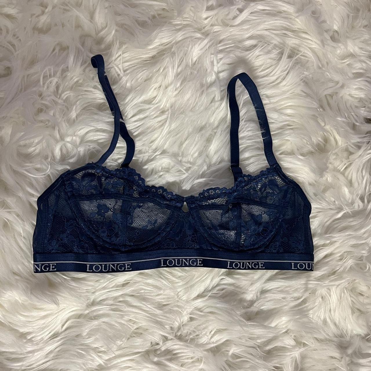 navy blue lounge lace bralette “blossom balcony”... - Depop