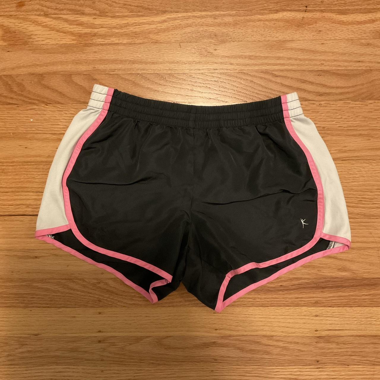 danskin grey & white track shorts with pink accents - Depop