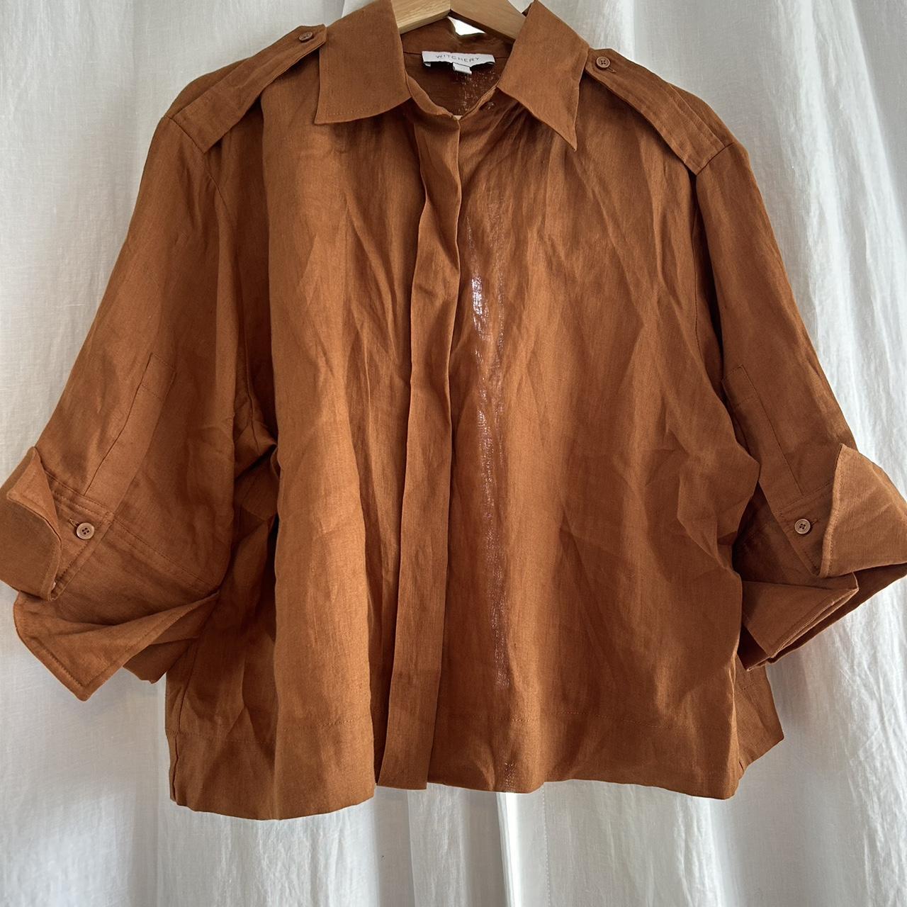 Witchery - French Linen Shirt - Cropped Style -... - Depop