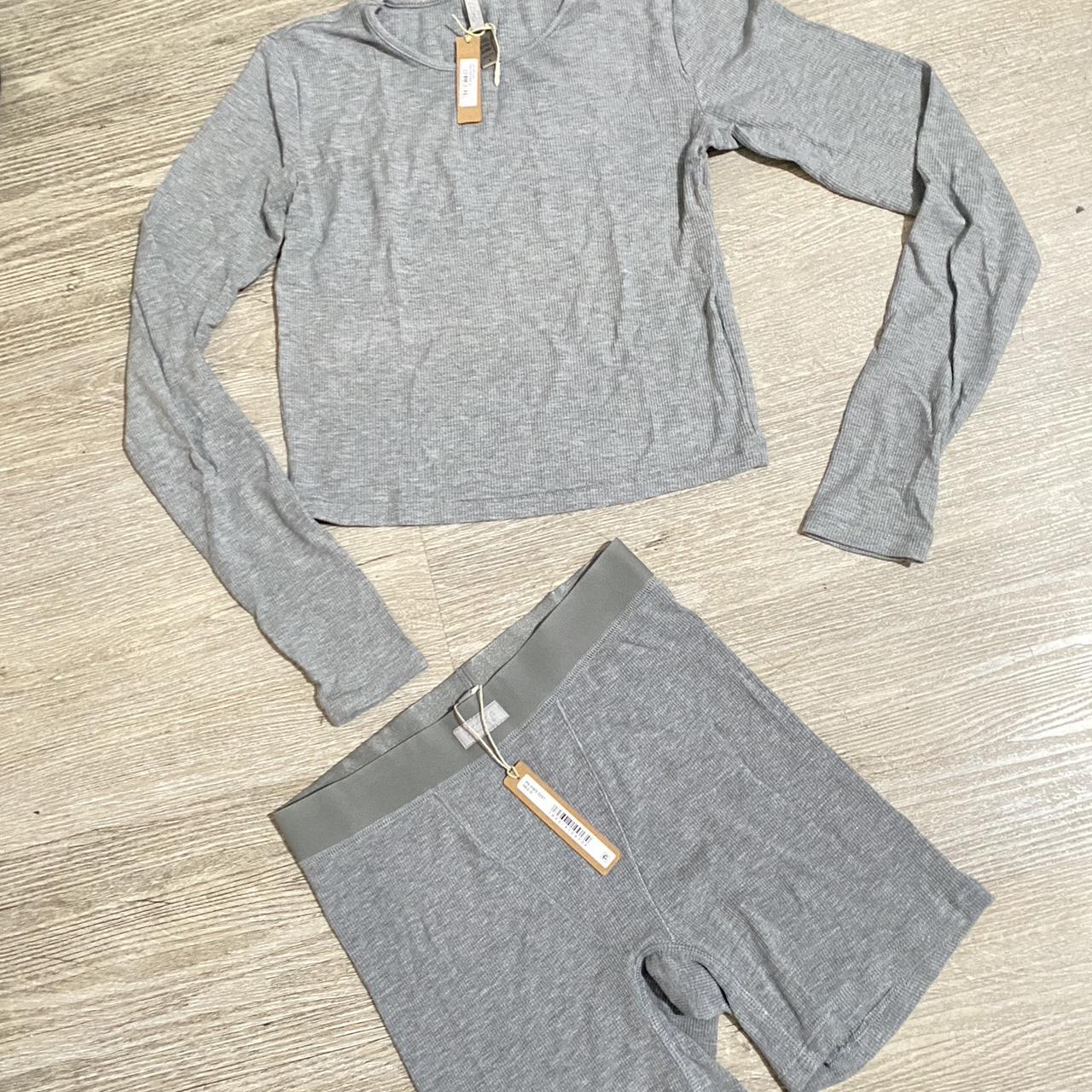 Skims lounge ribbed set -heather grey Shorts+long... - Depop