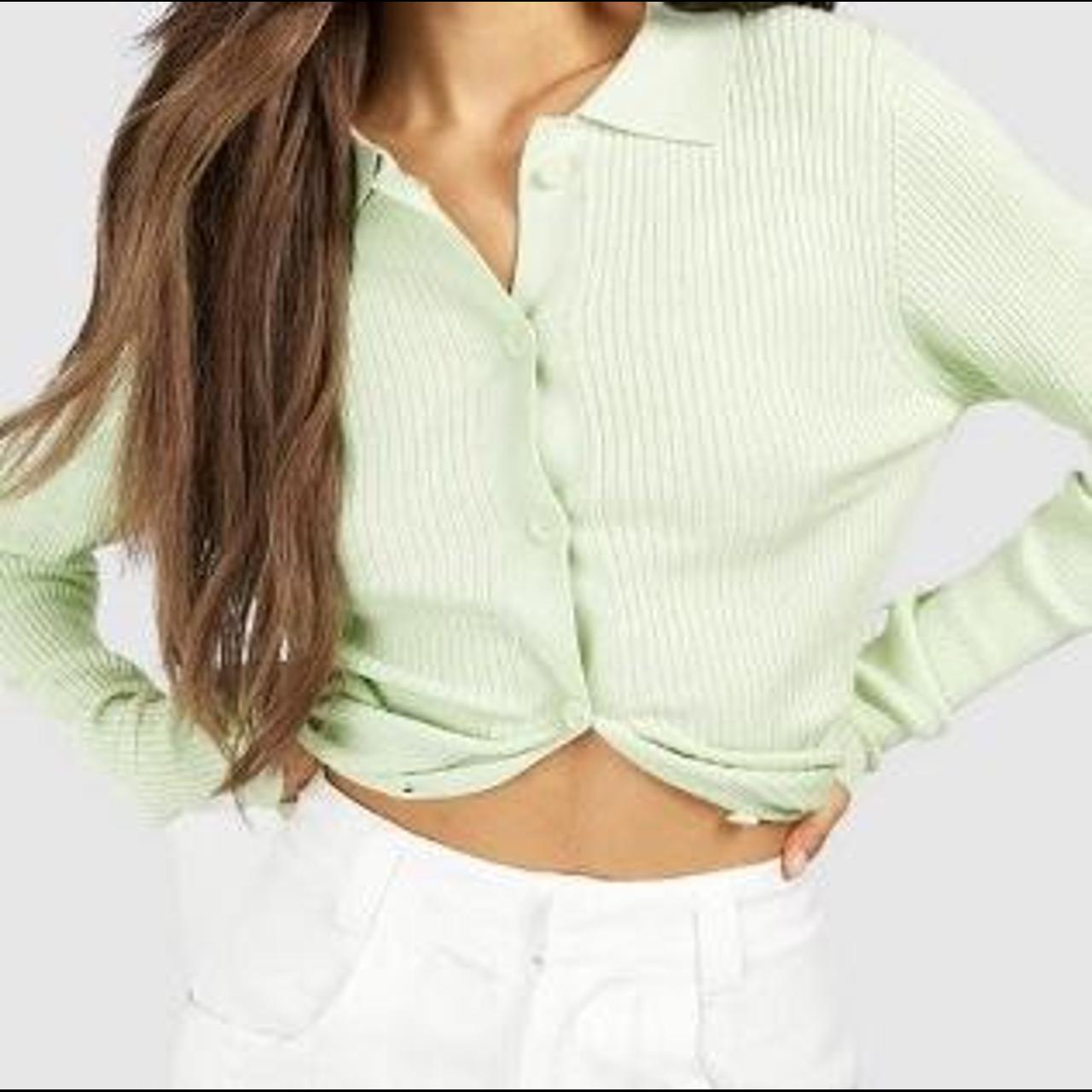 boohoo cute mint button up top - size medium - new... - Depop