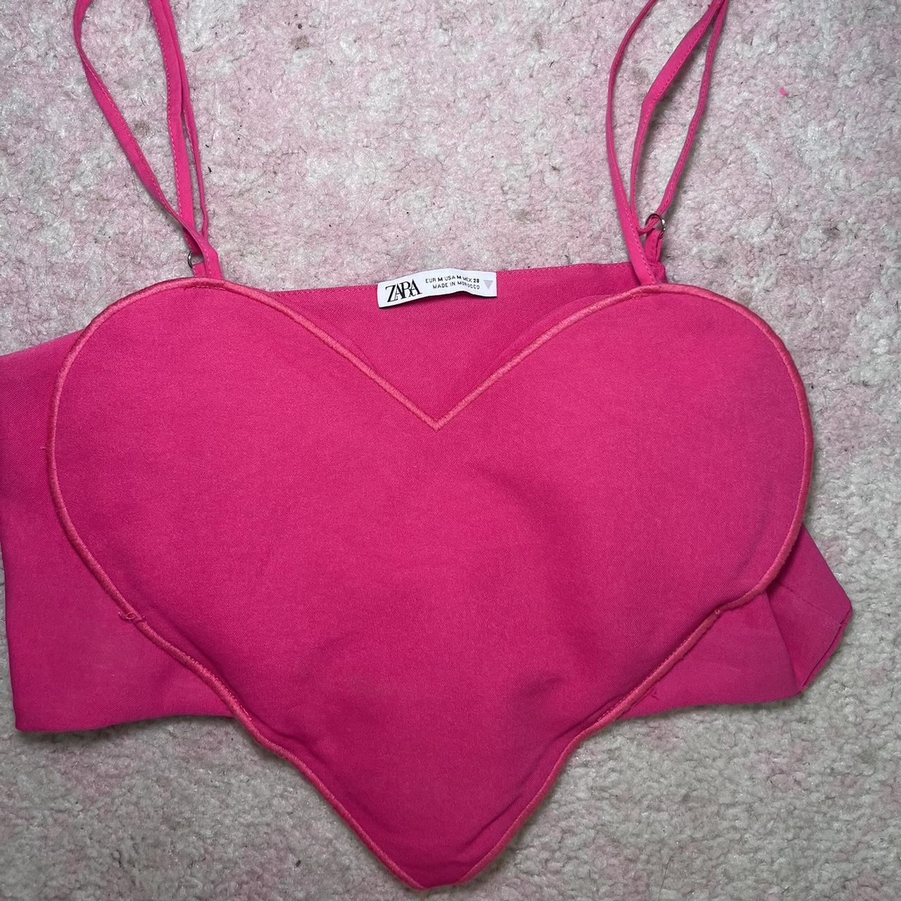 Zara Pink heart crop top Medium - Depop