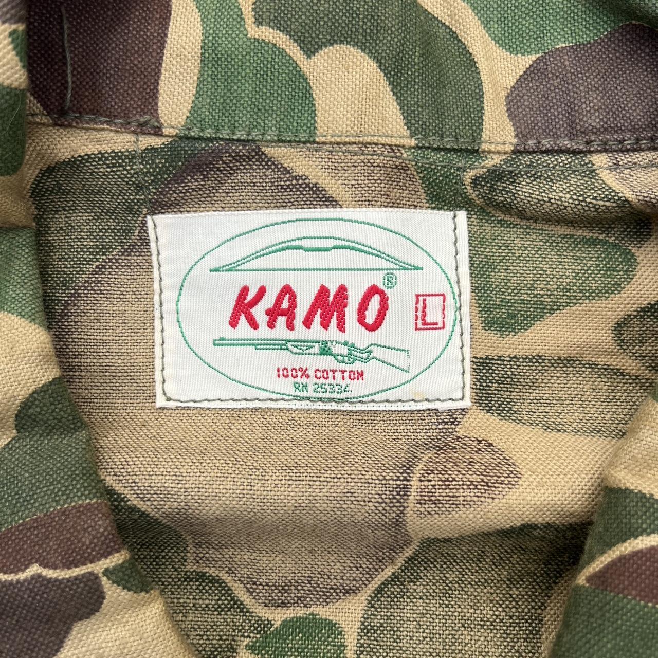 1980s Kamo camo button up shirt with small stain on... - Depop