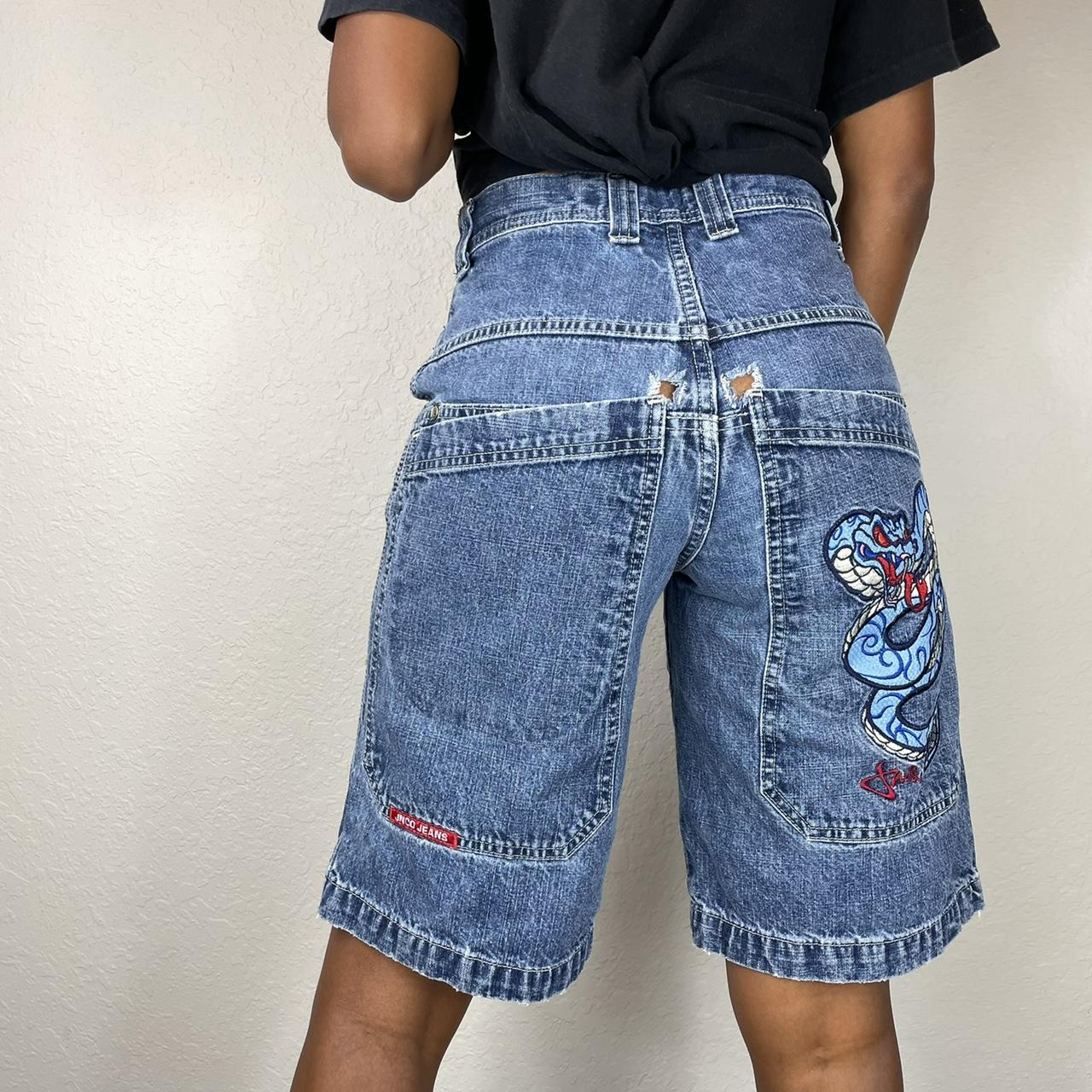 Y2K JNCO Snake Denim Shorts Vintage Wide Leg Jorts... - Depop