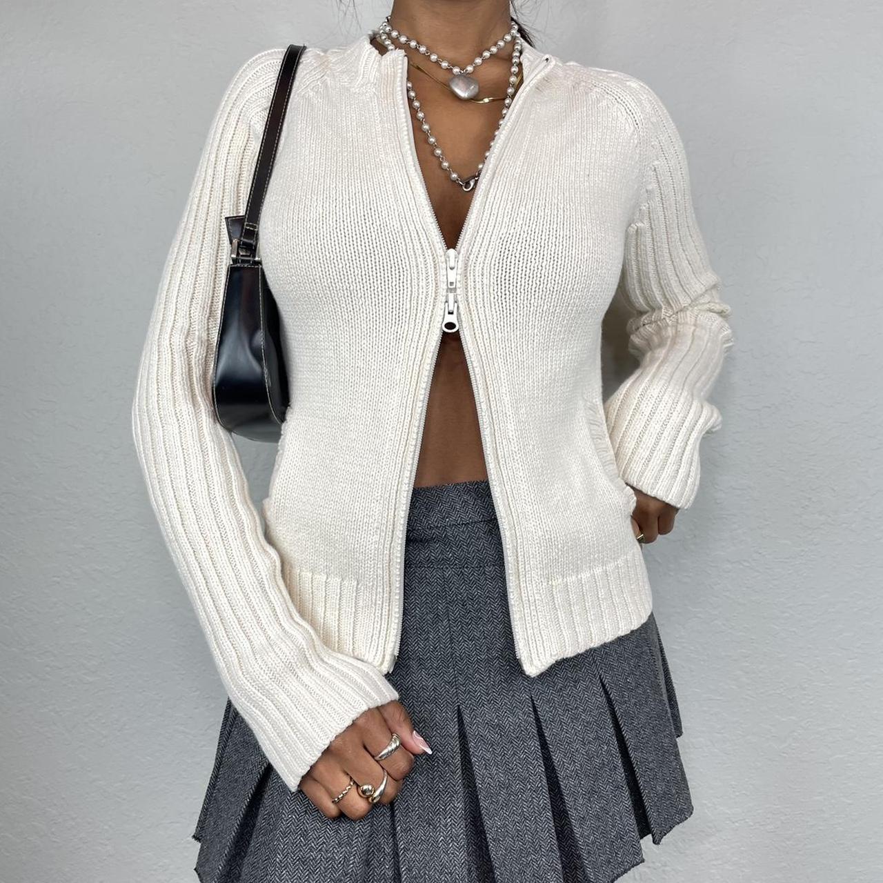 y2k Zip Up Mock neck Knit Sweater Longsleve High... - Depop