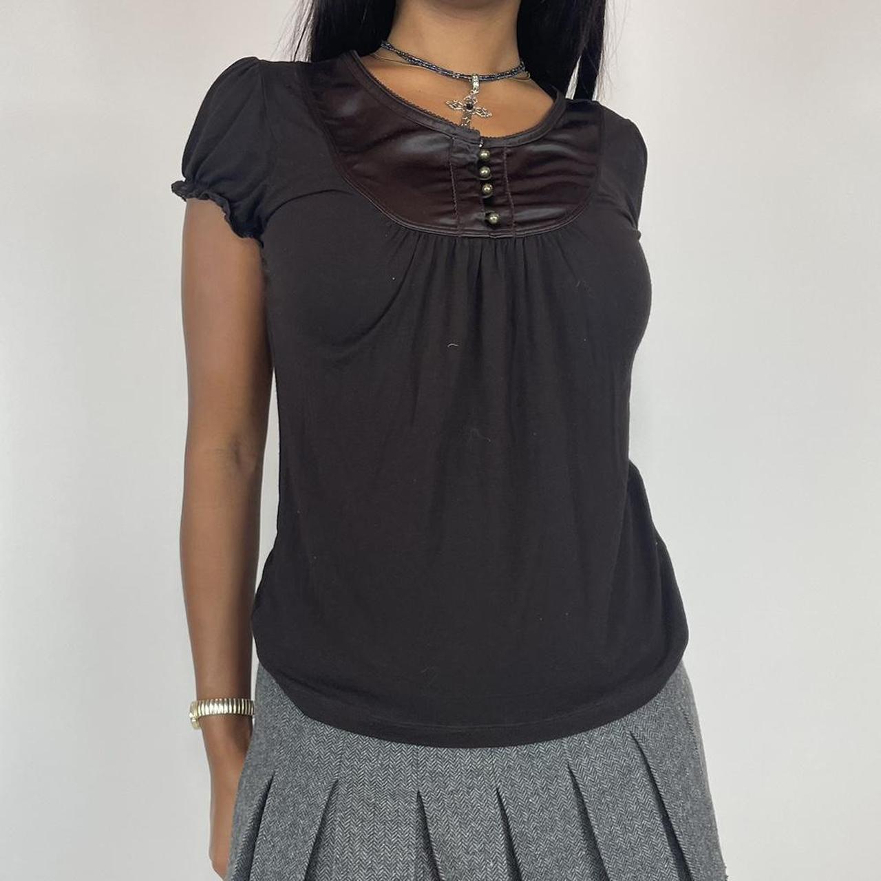 2000s Brown Puff Sleeve Button Up Collard Top Blouse... - Depop