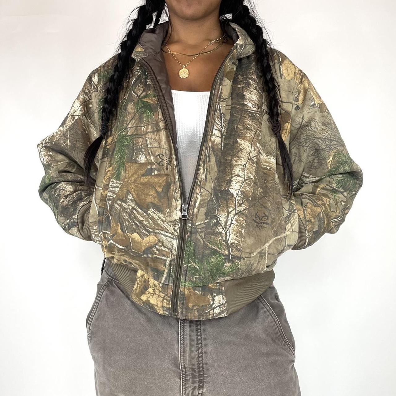 real tree camo bomber jacket vintage hoodie faded... - Depop