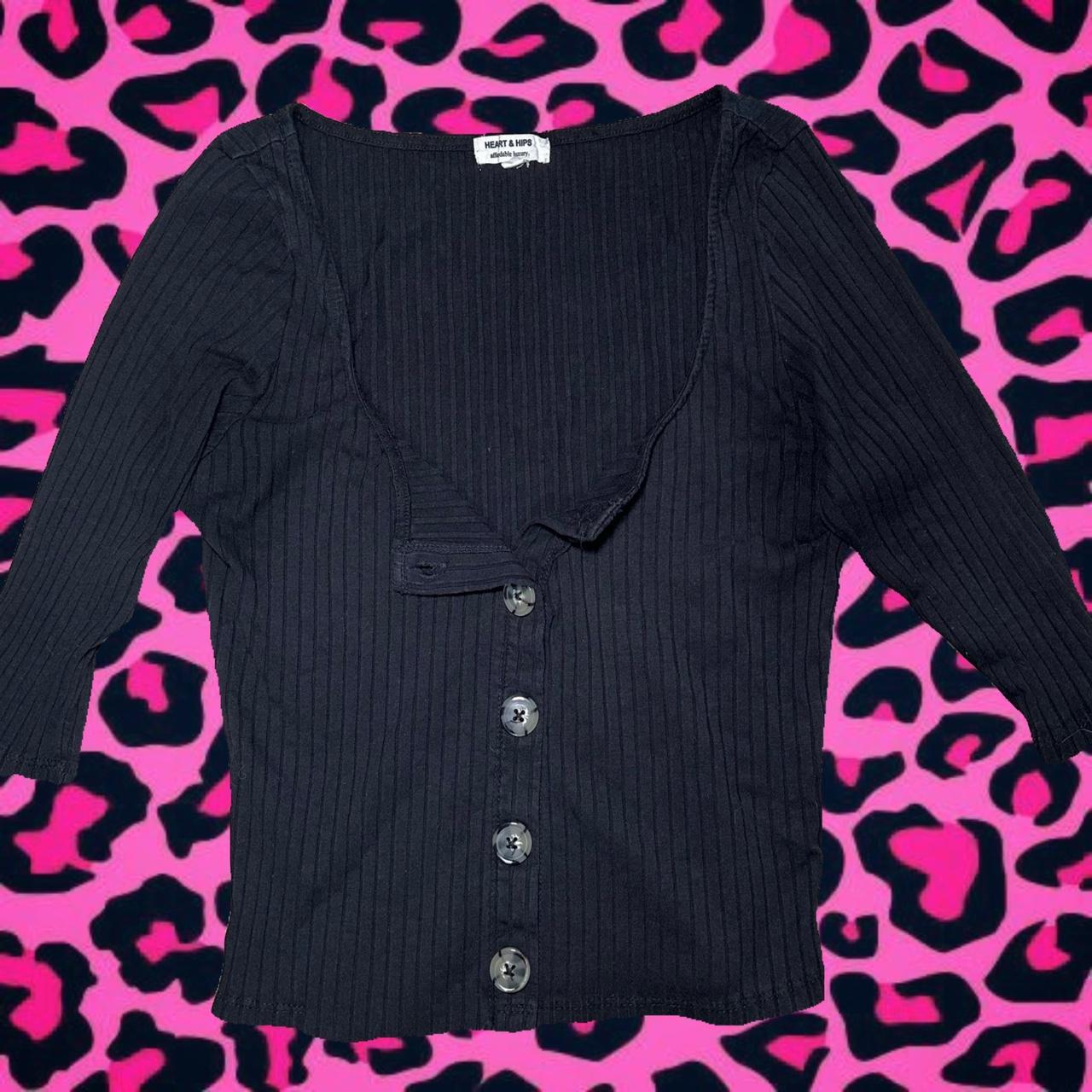 2000s basic black top half sleeves ribbed... | Depop