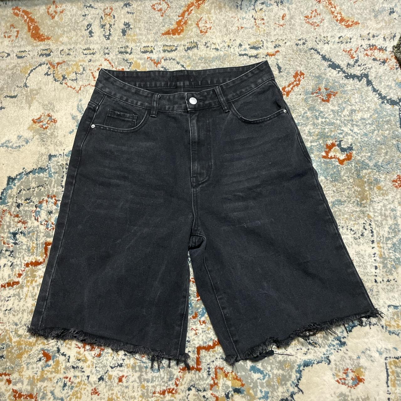 custom made very baggy destressed black jorts - Depop