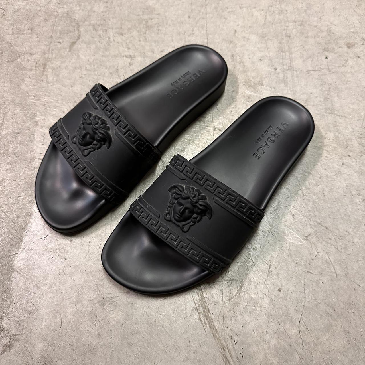 Versace black slides I wear men’s 9.5 - Depop