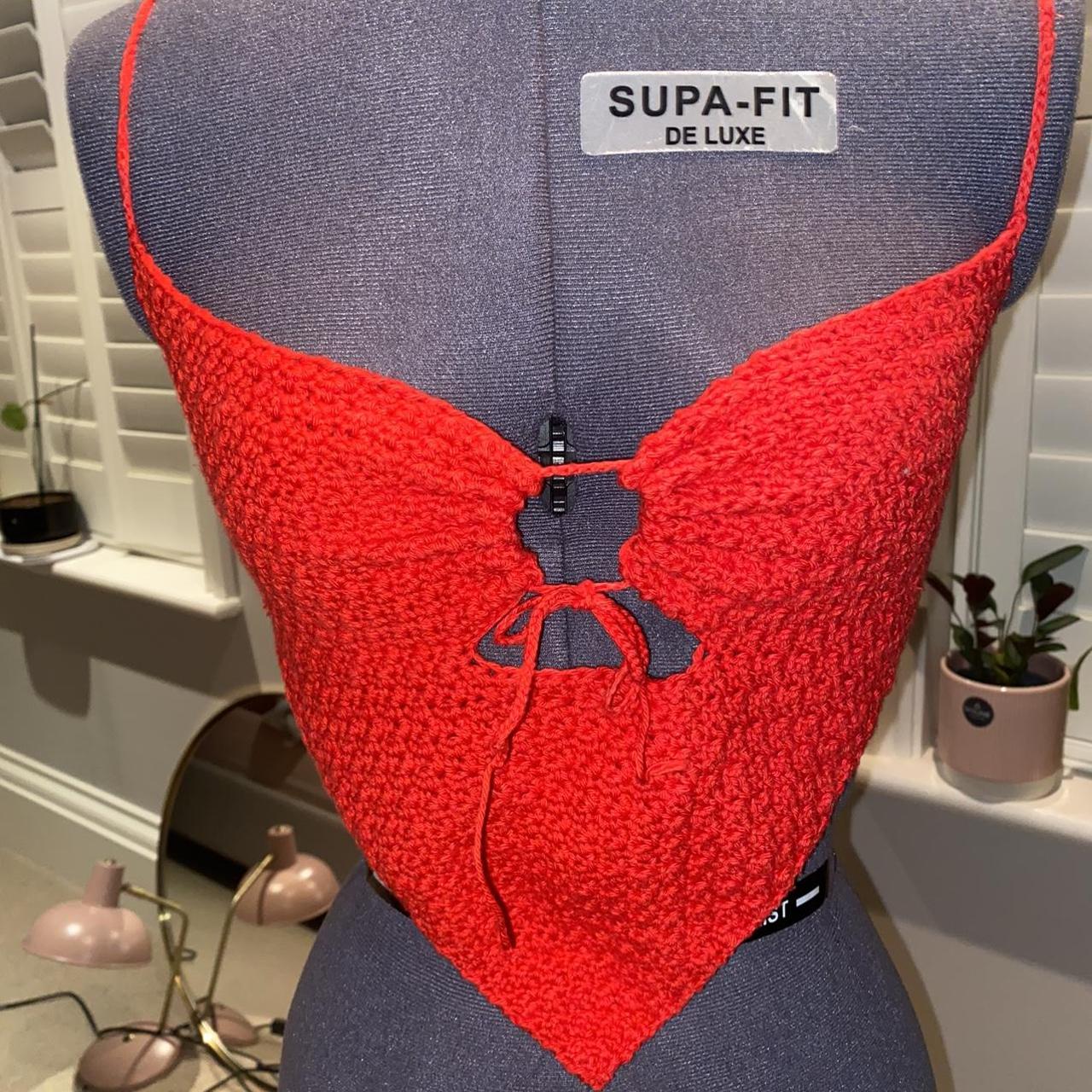 Handmade crochet red triangle top. Very flattering.... - Depop
