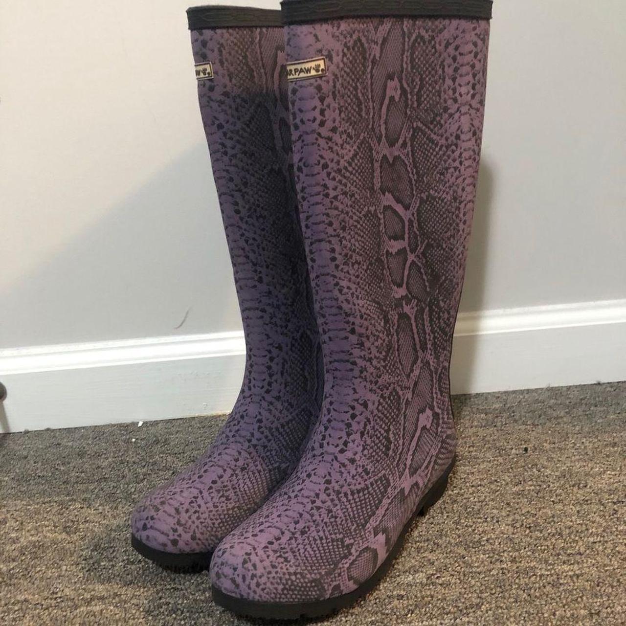 Bearpaw Constance Purple Snakeskin Tall Rain... - Depop