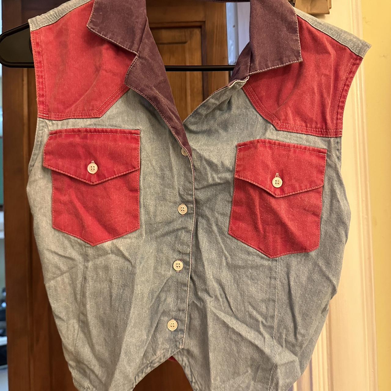 90s vintage multi-colored denim vest, tag says... - Depop