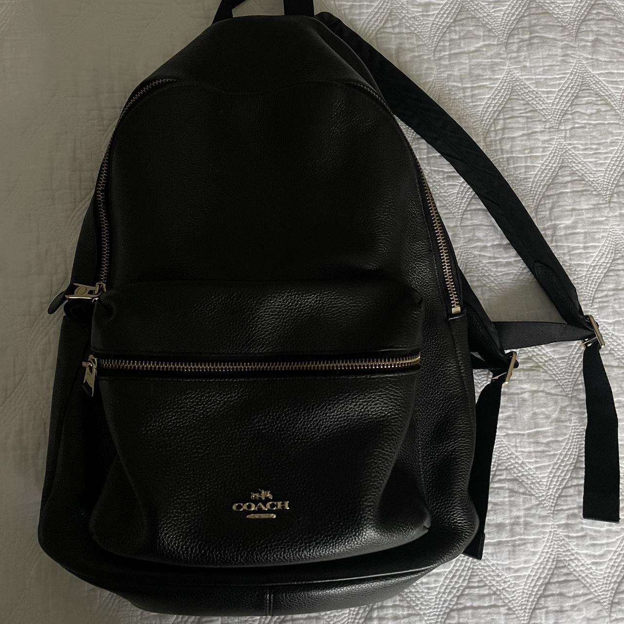 Authentic black leather coach backpack with gold... - Depop