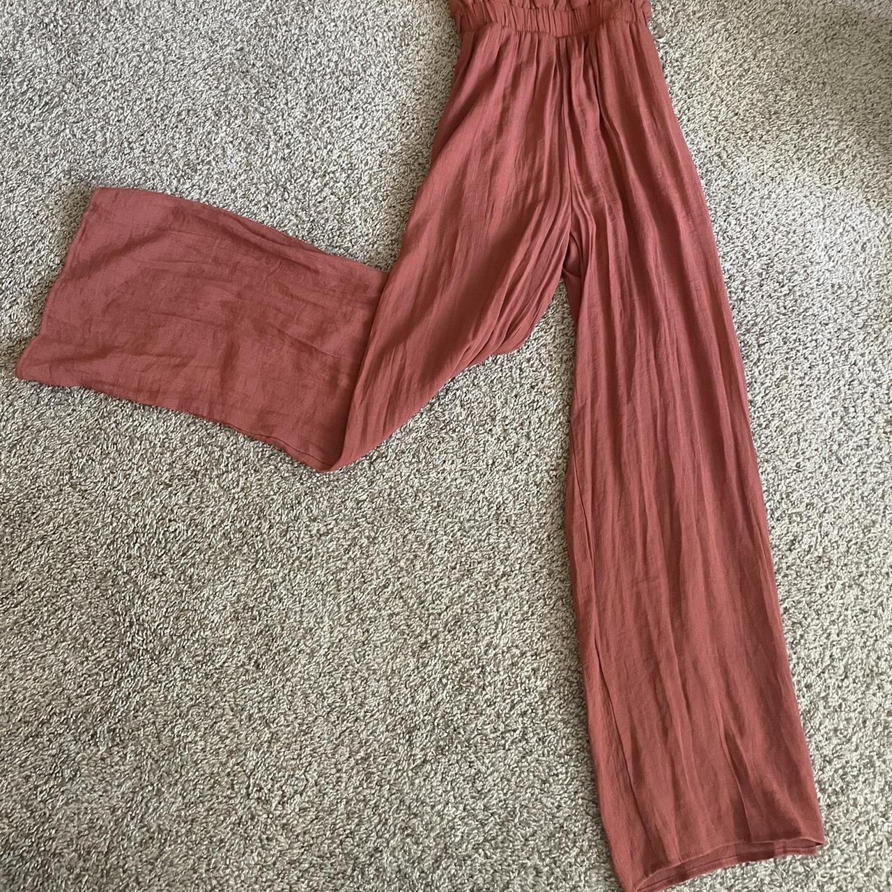 Cute rust colored jumper with tie waist. V-neck... - Depop