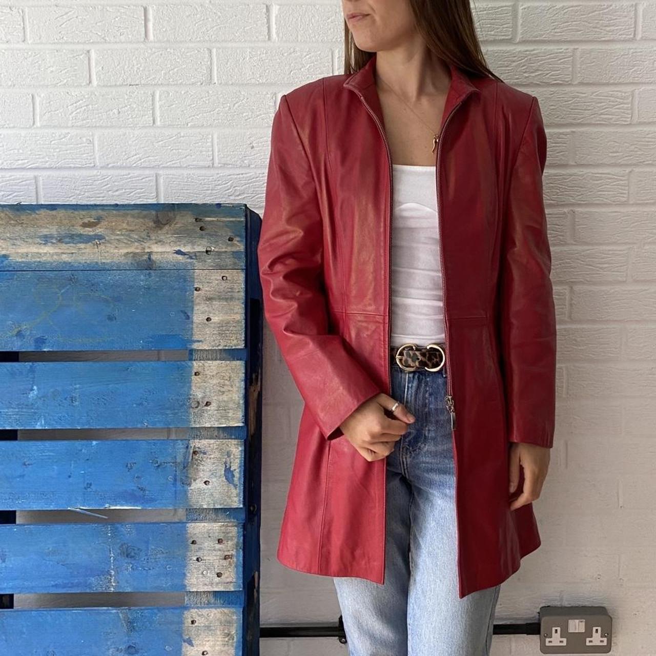 🔥 Vintage red long leather jacket. Insane 100%... - Depop