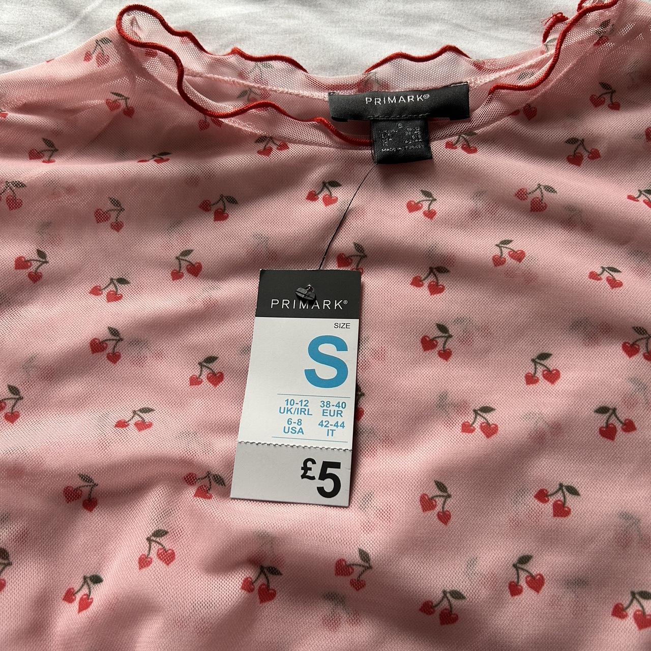 Cute mesh pink crop top with small cherry’s. Never... - Depop