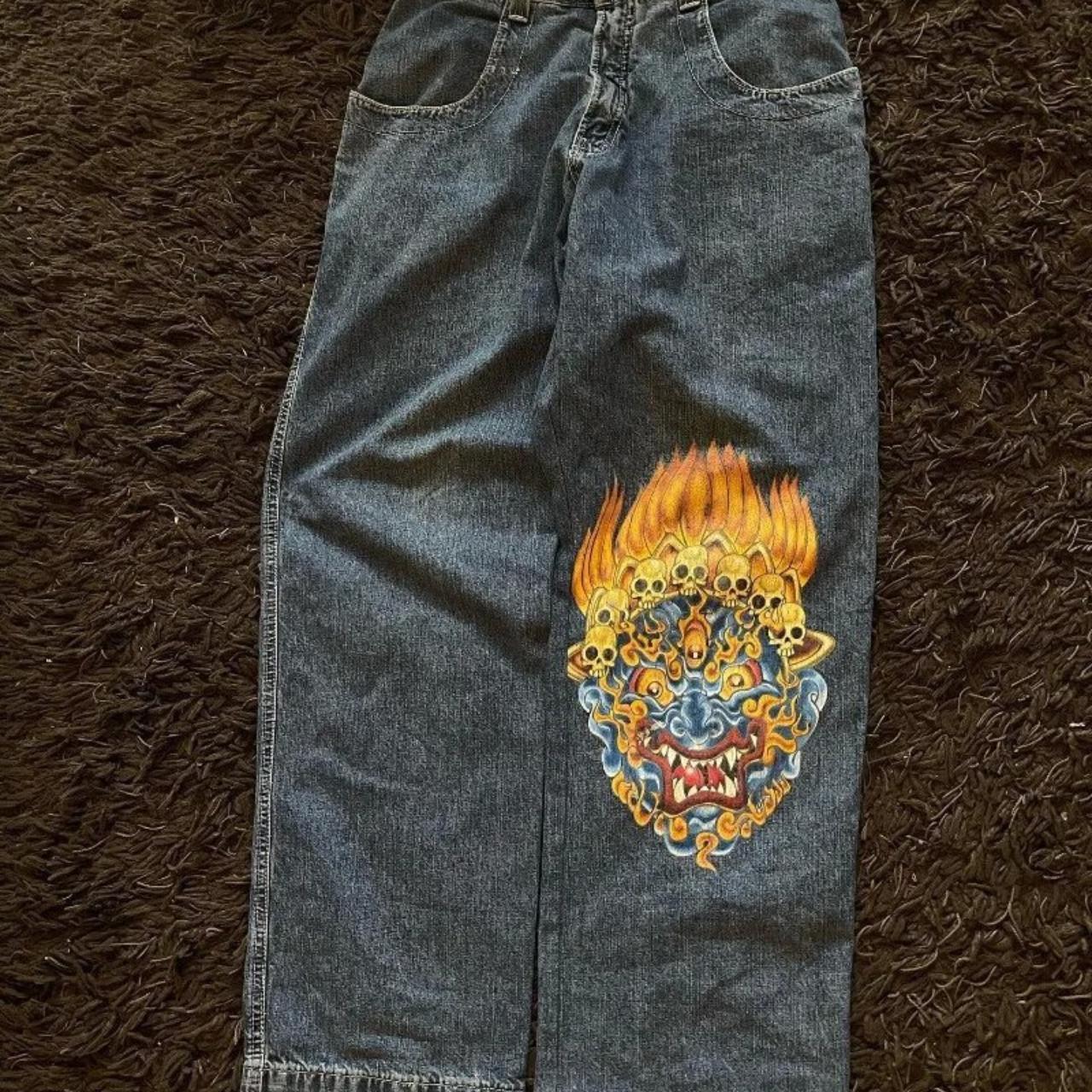 JNCO baggy jeans Y2K Harajuku hip hop retro pattern... - Depop