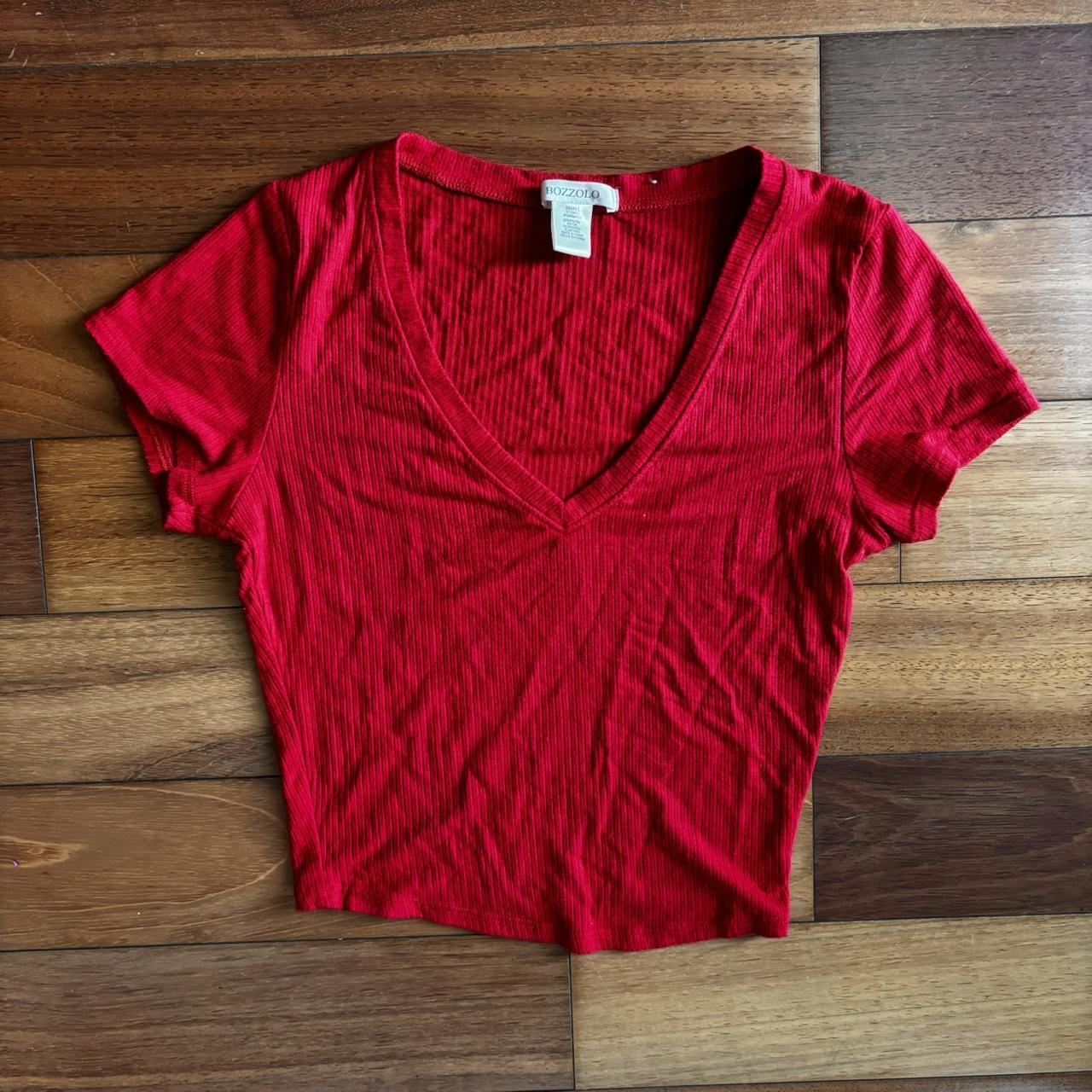 basic red v-neck crop top by Bozzolo! ️ sooo... - Depop