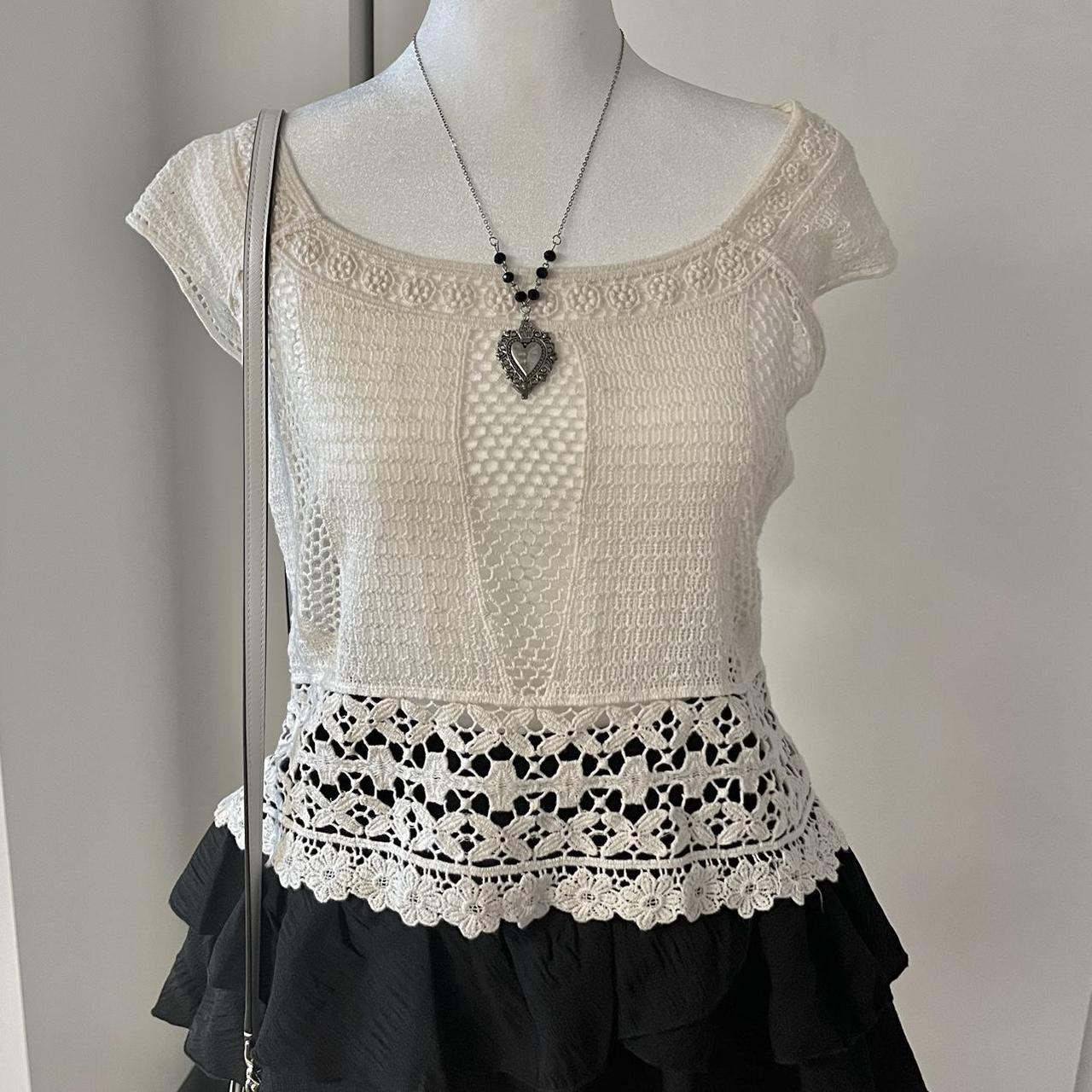 vintage crochet lace ruffle top! this is one of my... - Depop