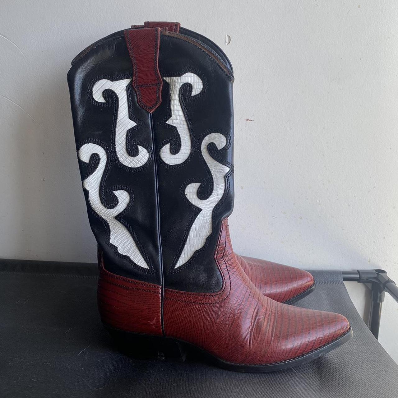 Red leather Cowgirl boots Vintage Nine... - Depop