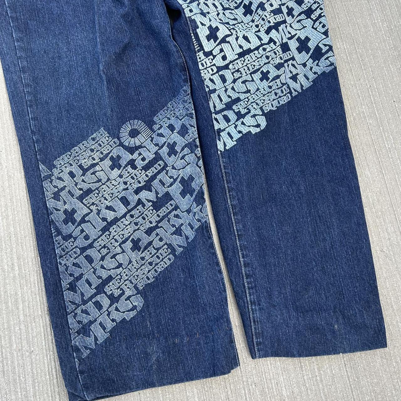 Vintage Baggy Skate Jeans Y2K Graphic Dark Wash... - Depop