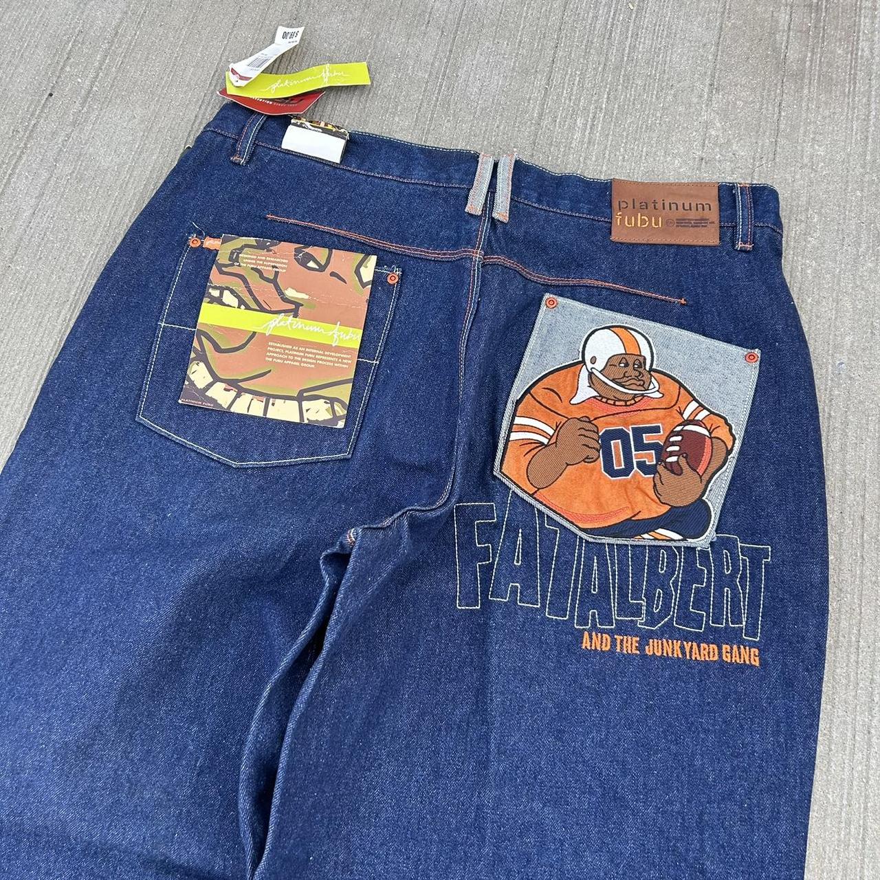Vintage Platinum Fubu Jeans Y2K Embroidered Denim... - Depop