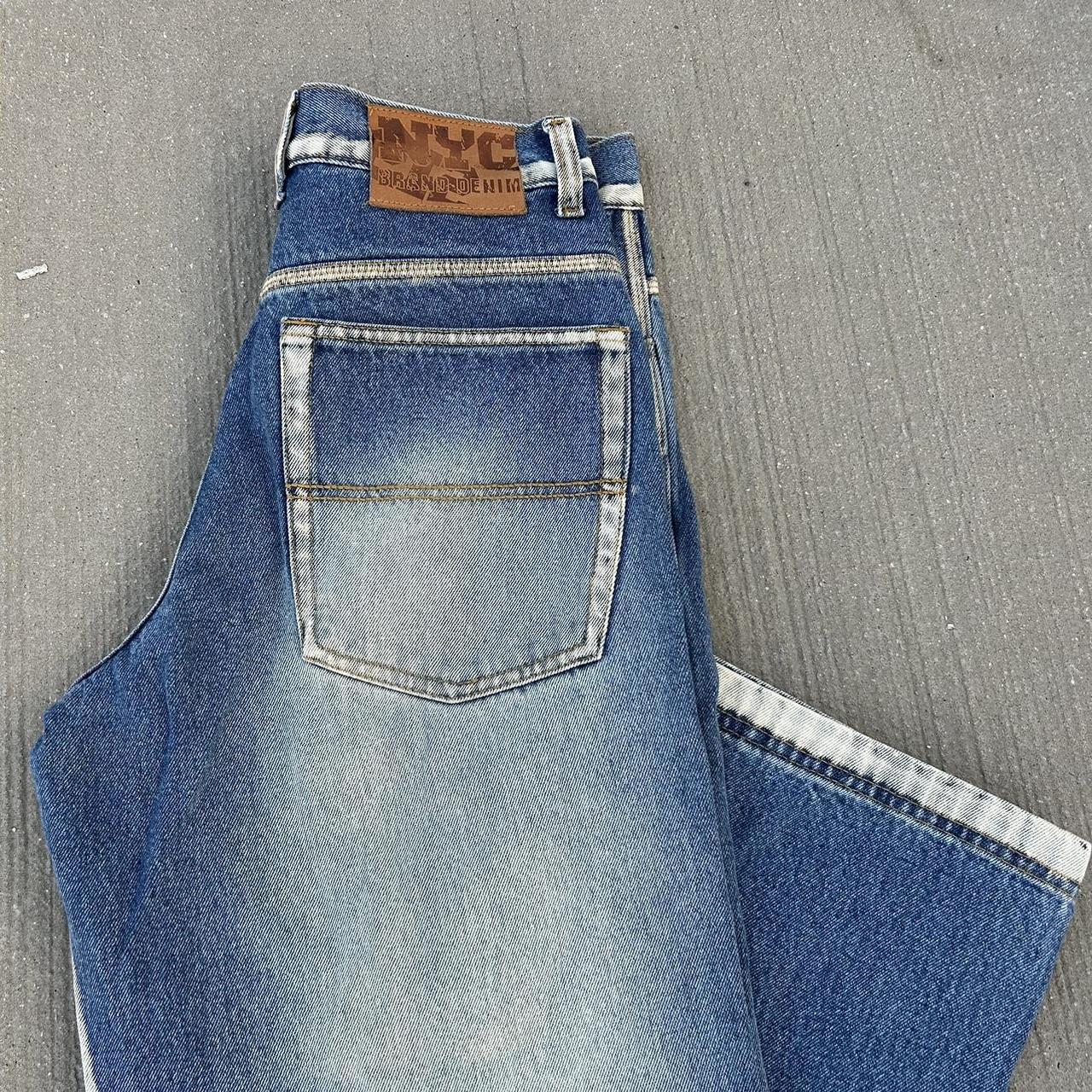 Vintage Baggy Y2K Denim Painted Contrast Wide... - Depop