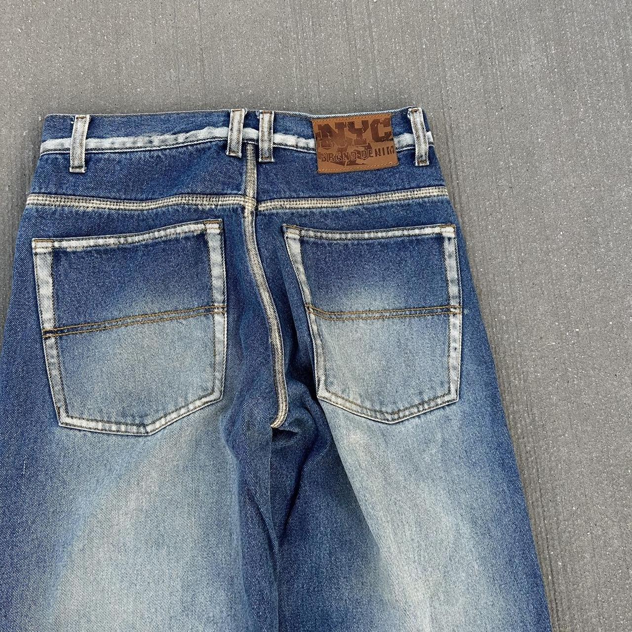Vintage Baggy Y2K Denim Painted Contrast Wide... - Depop