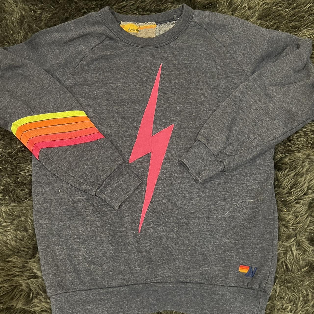 Aviator nation pink bolt crewneck (Retail: $165)... - Depop