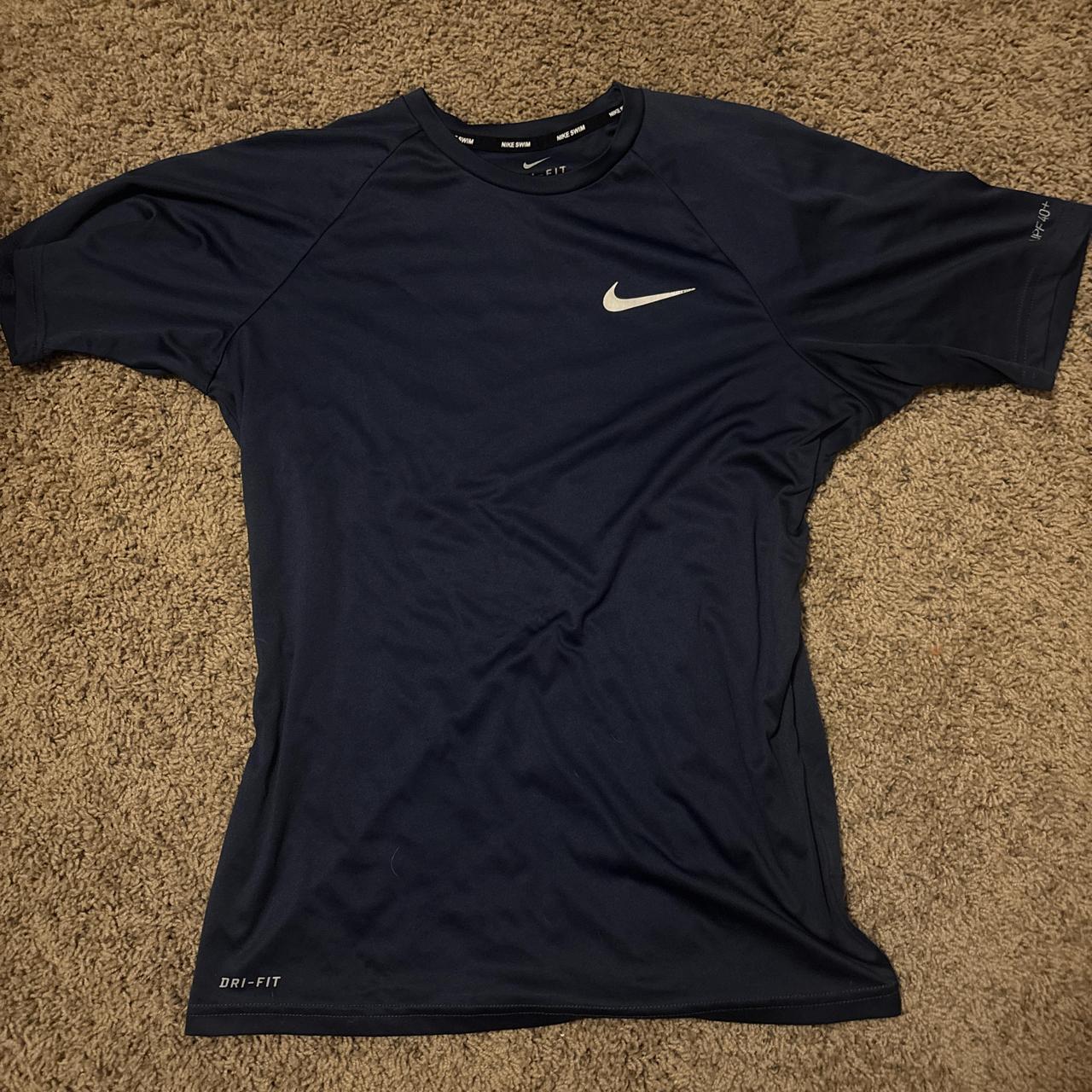 Nike Dri-Fit navy and white T-shirt 🌊🏄‍♂️ #swimwear... - Depop