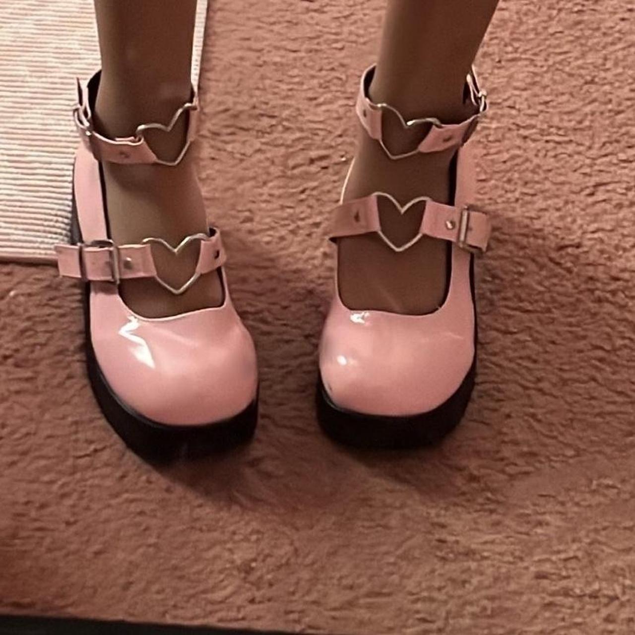 pink heart buckle shoes - few scuffs, not very... - Depop