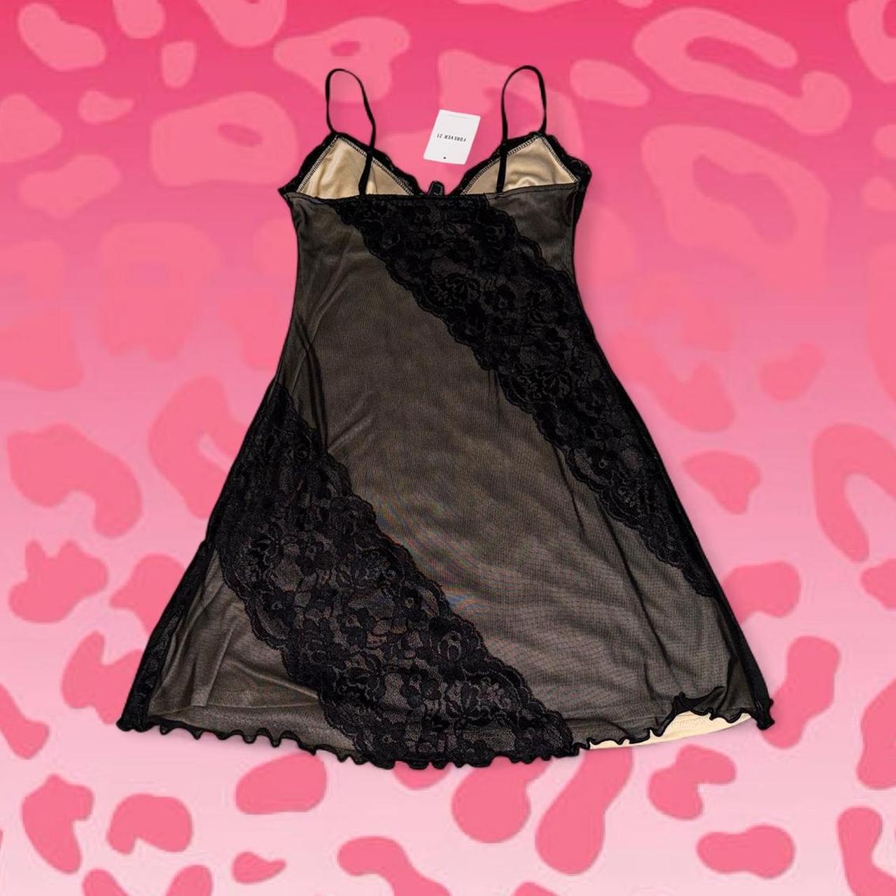 Forever 21 Sheer black mesh slip with lace trim and... | Depop
