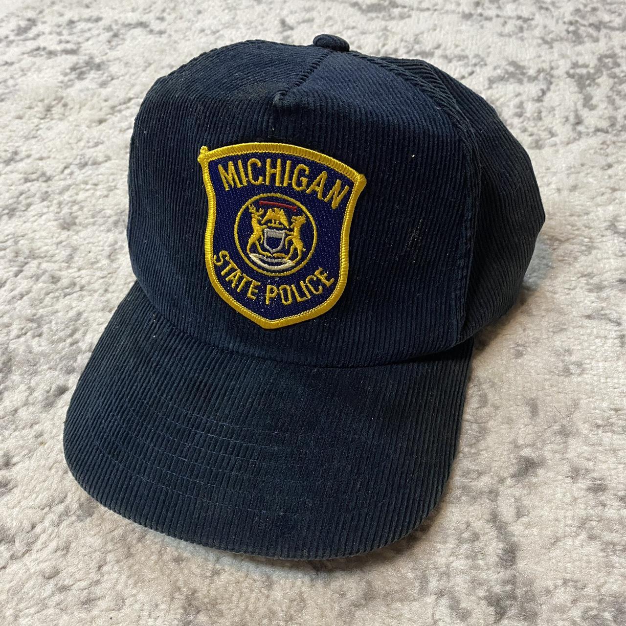 80s Michigan State Police Corduroy Snap Back Hat - Depop