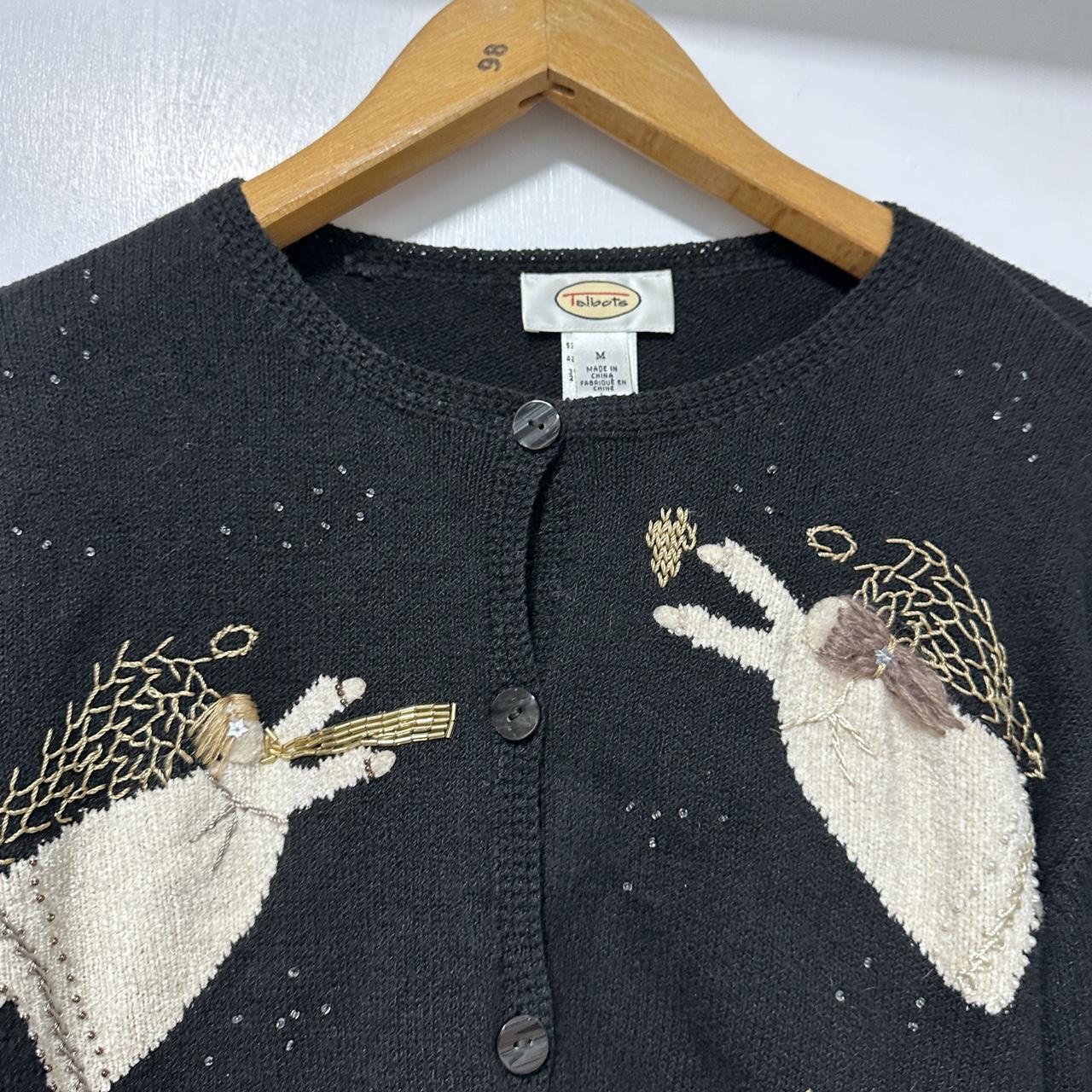 Vintage Black Beaded Embroidered Angel Sweater... - Depop