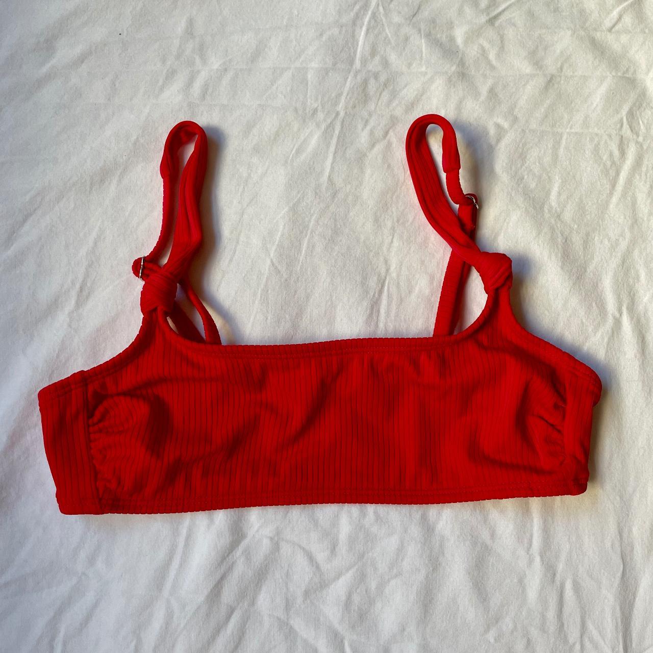 the cutest summer red swim scoop top with knots on... - Depop