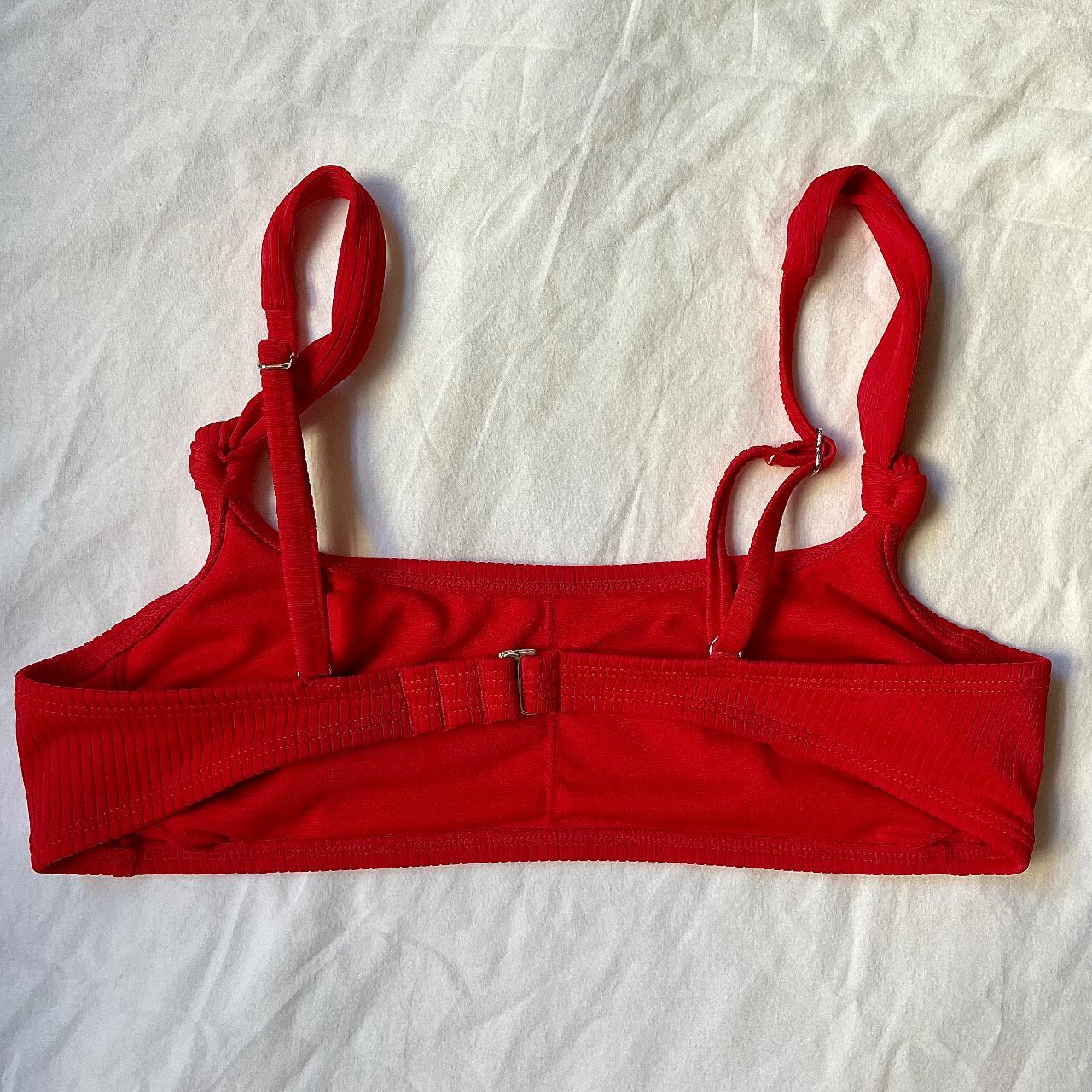the cutest summer red swim scoop top with knots on... - Depop