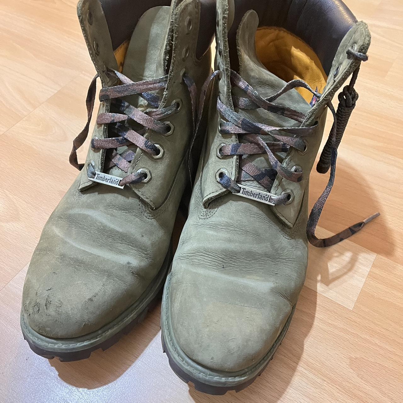 Timberland Army Green Boots Sizing - 9W 67/6B Size... - Depop