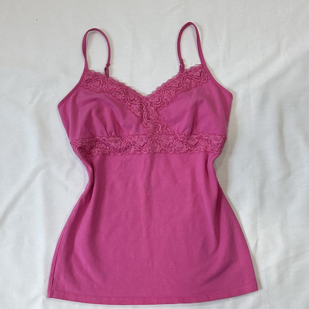 Pink cami top with💐💕 This top is perfect, has built... - Depop