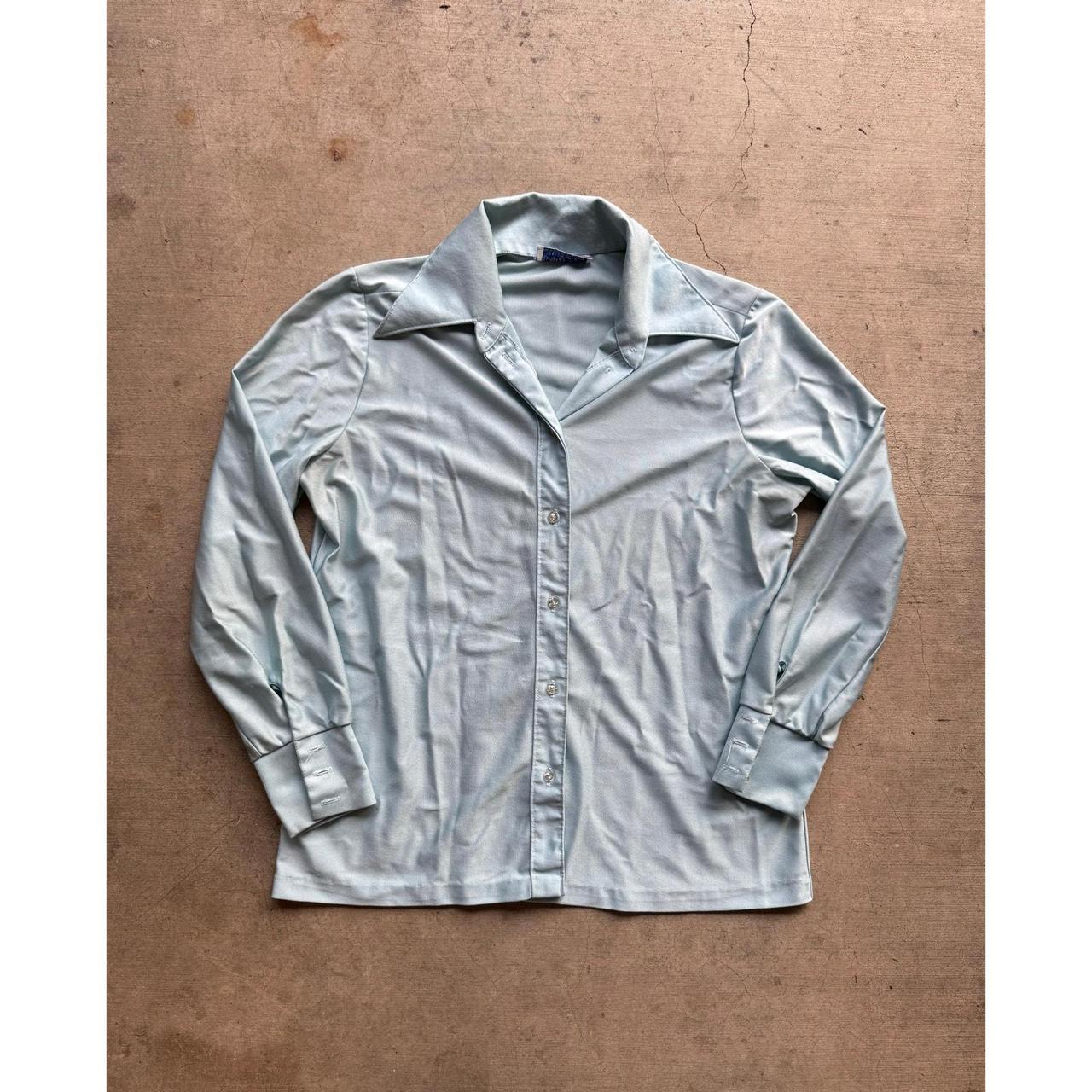 Vintage 1970s Blue Dagger Collar Flowy Nylon Long... | Depop