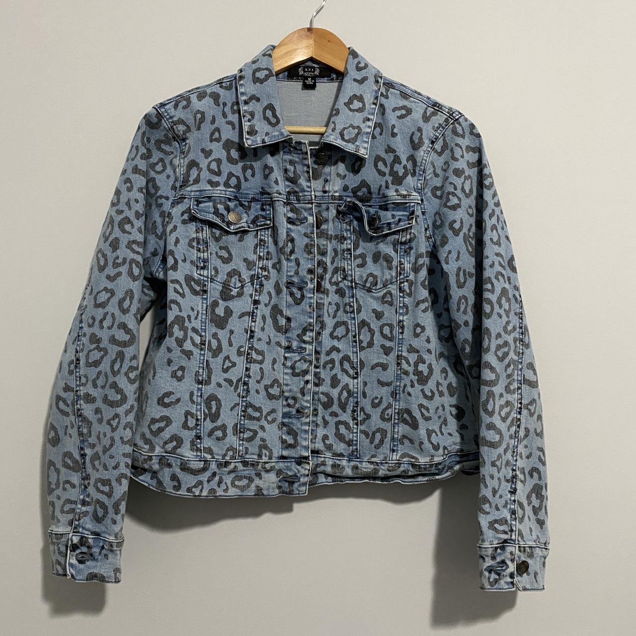 LIGHT BLUE LEOPARD PRINT DENIM TRUCKER JACKET Size... - Depop