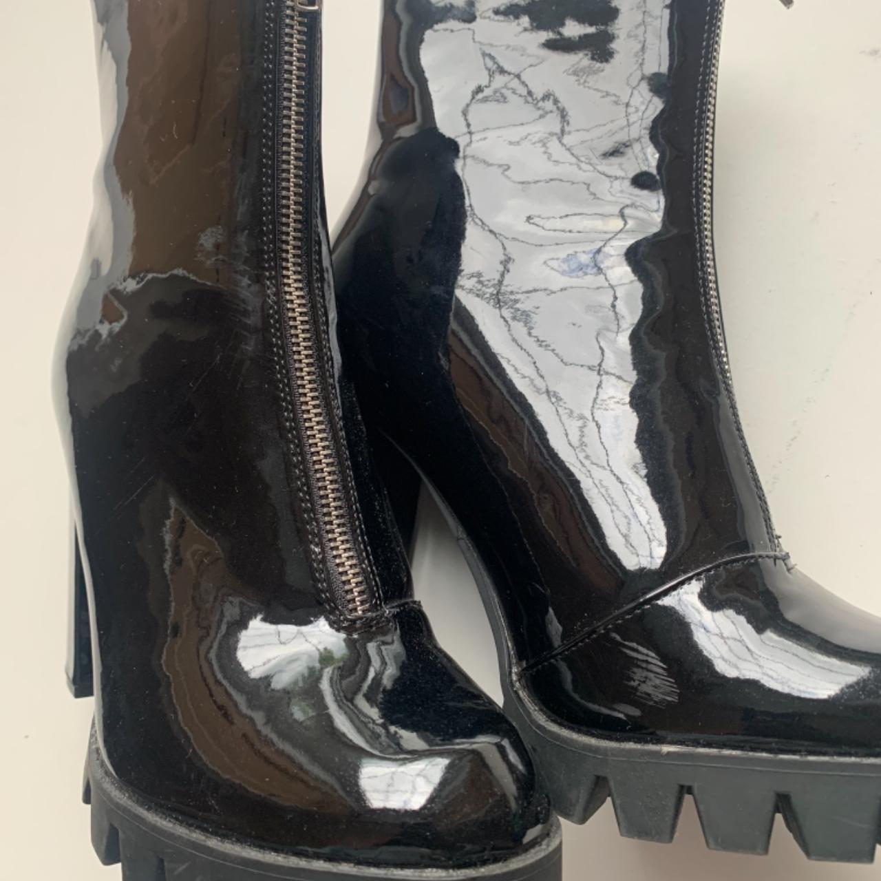 New EGO Black patent/ vinyl heeled boots with... - Depop