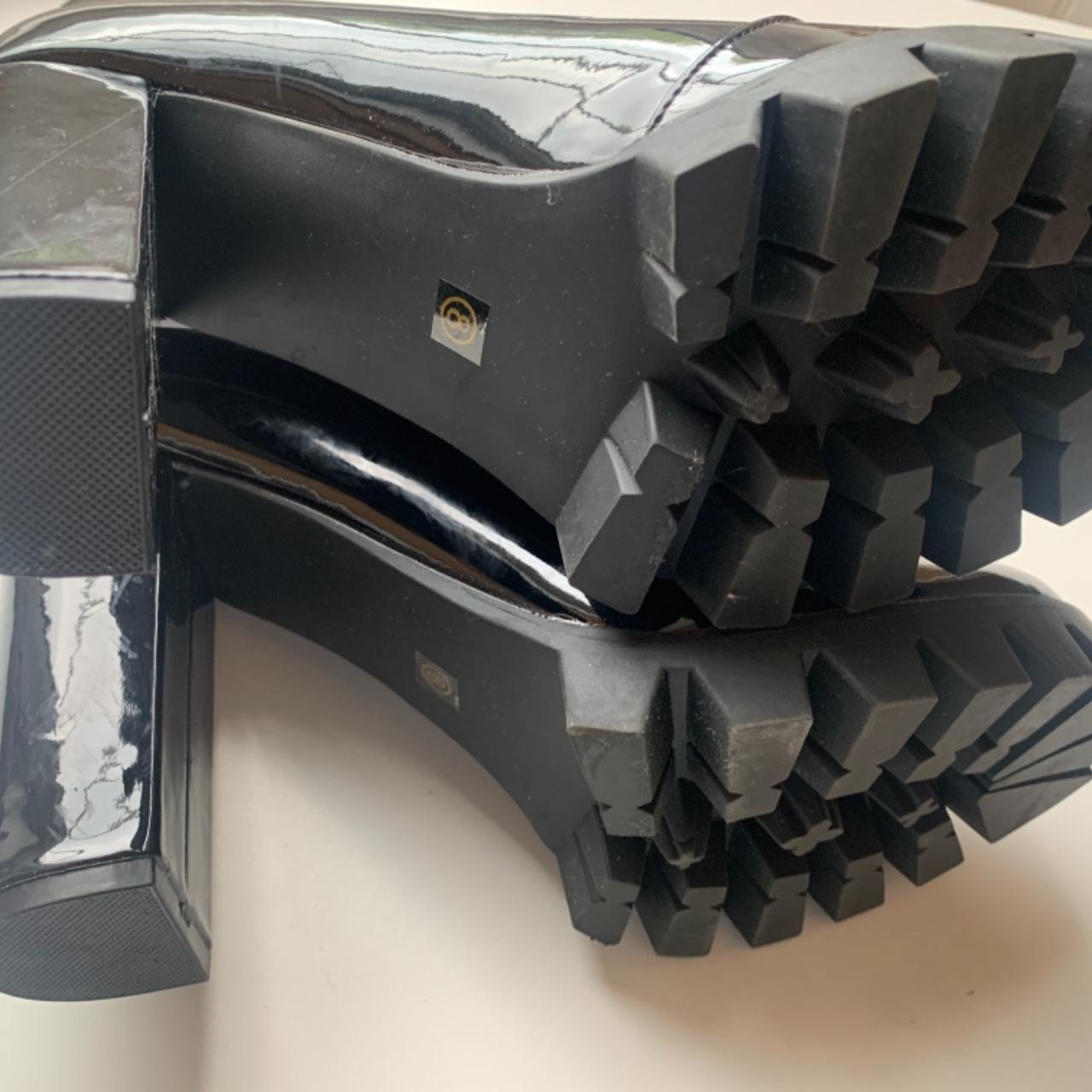 New EGO Black patent/ vinyl heeled boots with... - Depop