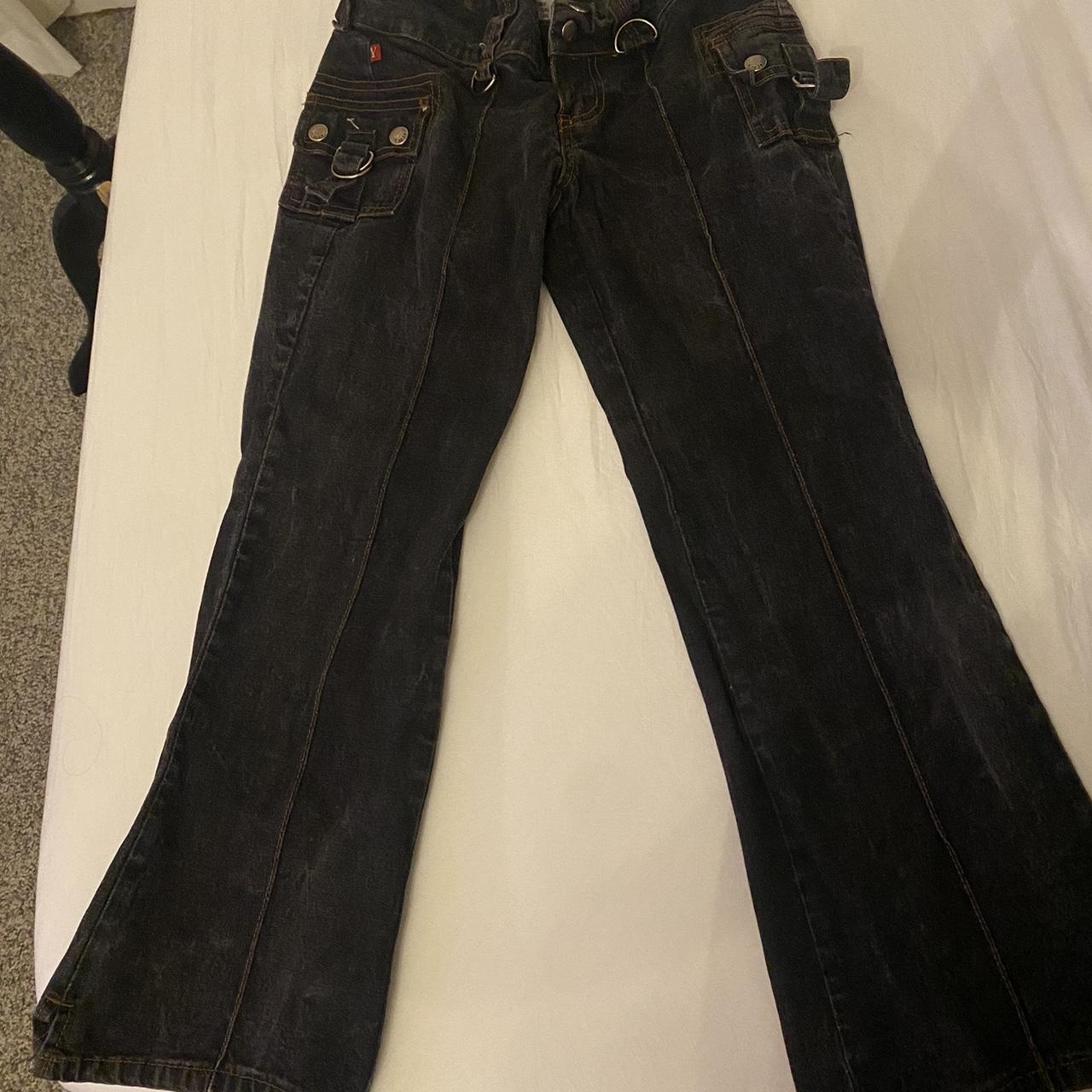 vintage jeans, wide leg jeans, capris, buckled... - Depop