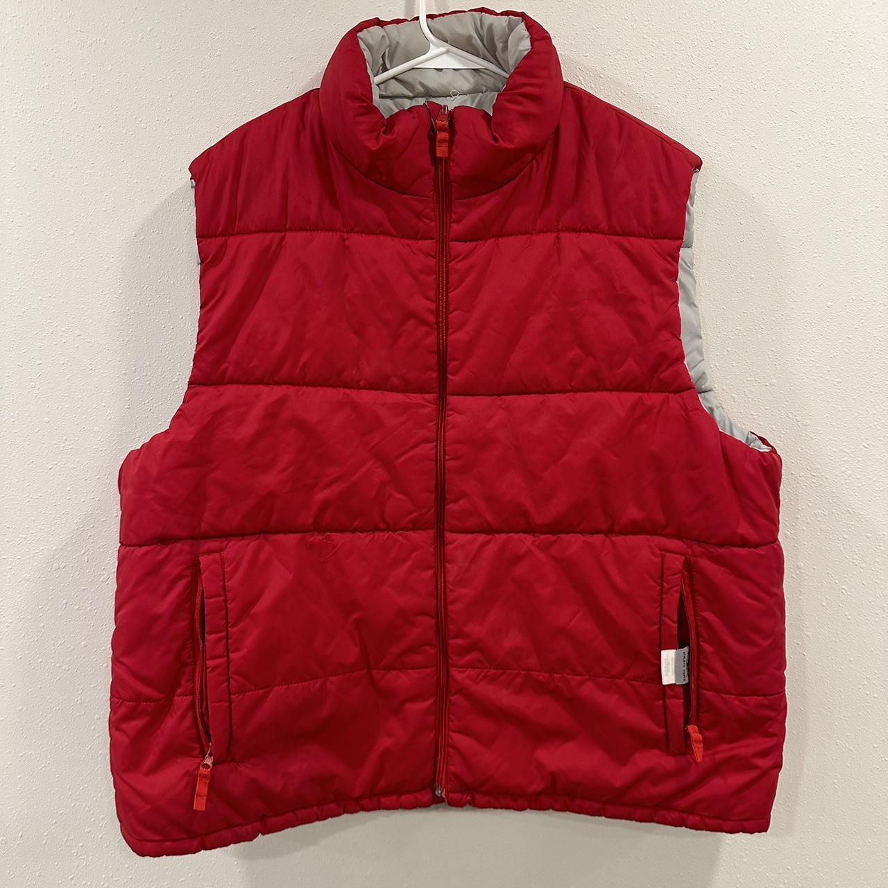 Reversible Red/Light Grey Puffer Vest - Depop