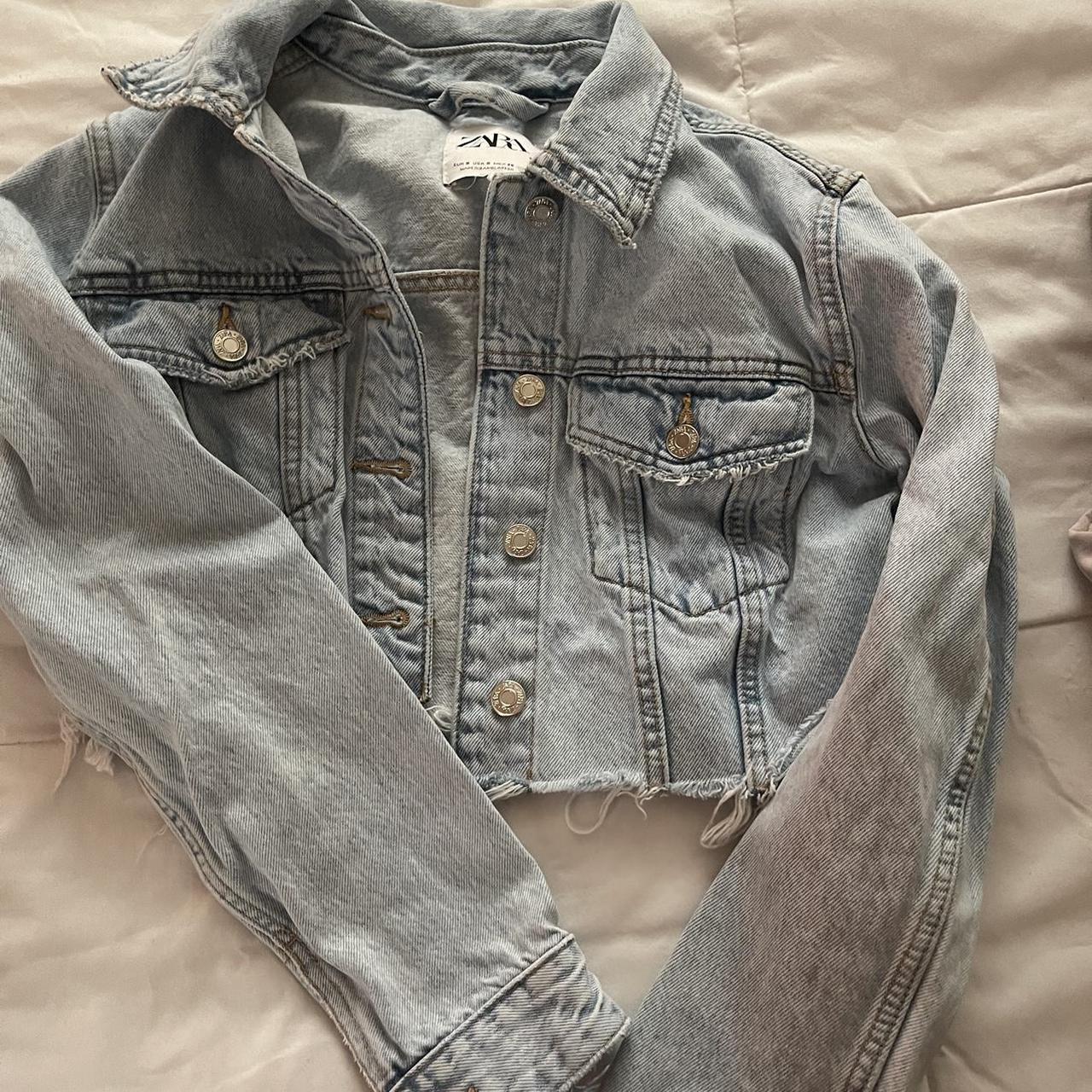 Light wash cropped denim jacket, wore maybe... - Depop