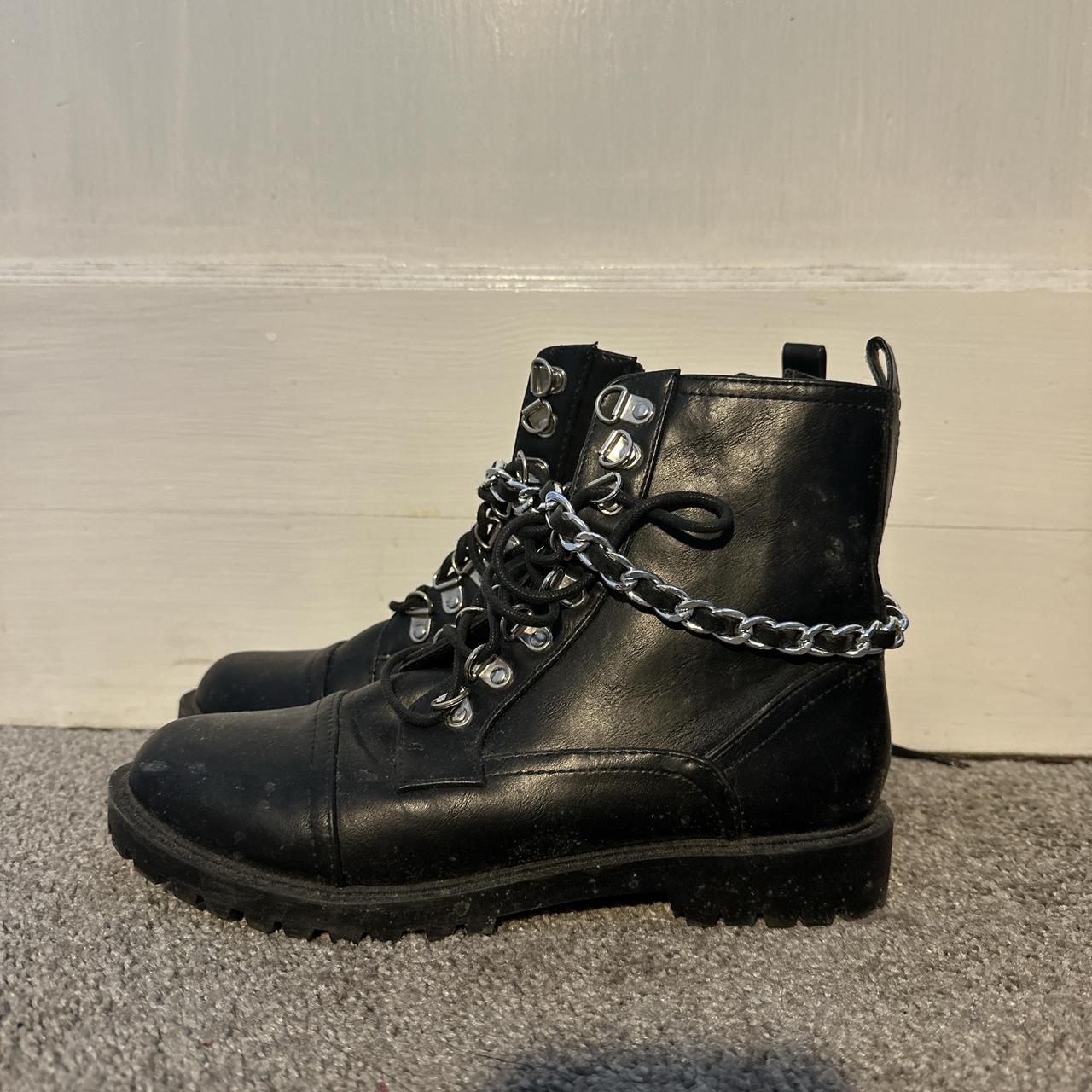 combat military boots with chain womens us size... - Depop