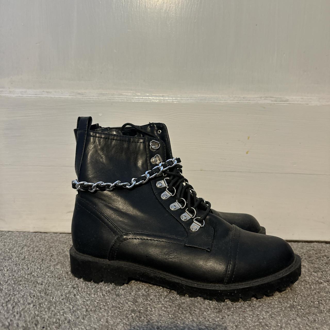 combat military boots with chain womens us size... - Depop